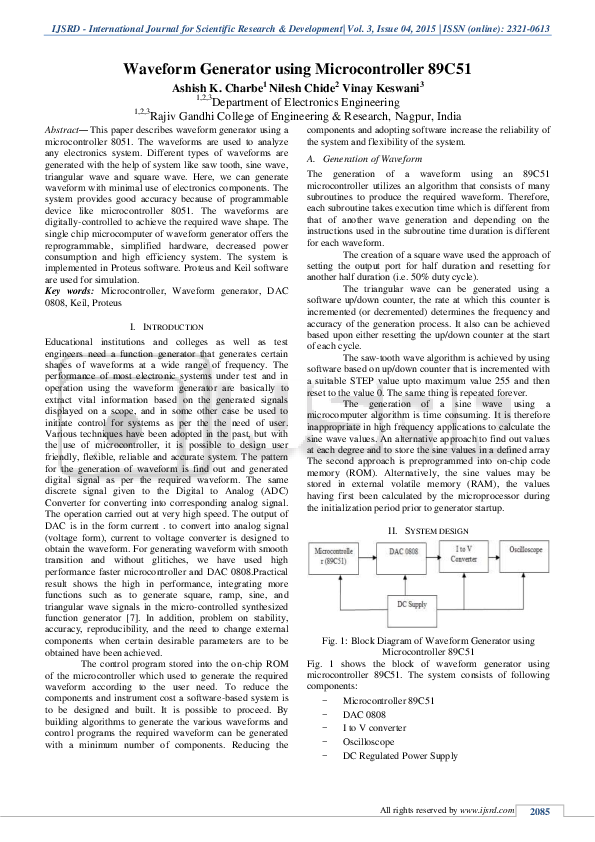 (PDF) Waveform Generator using Microcontroller 89C51