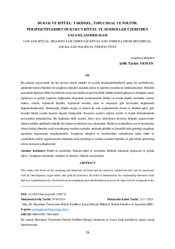 (PDF) Hukuk ve Ritüel: Tarihsel, Toplumsal ve Politik Perspektiflerden ...