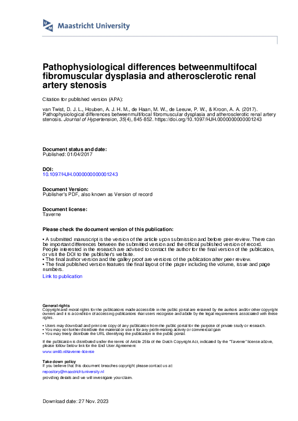 (PDF) Pathophysiological differences between multifocal fibromuscular ...
