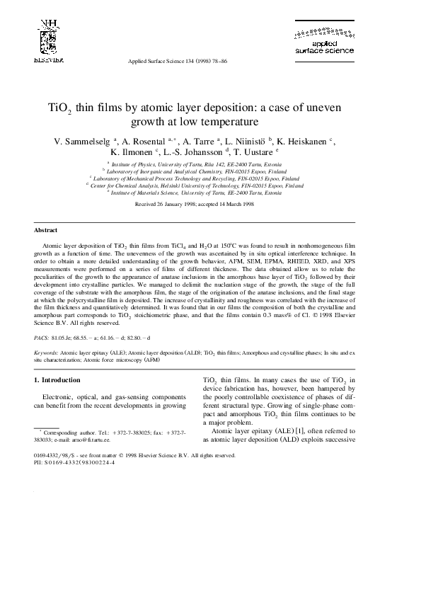 (PDF) TiO2 thin films by atomic layer deposition: a case of uneven growth at low temperature