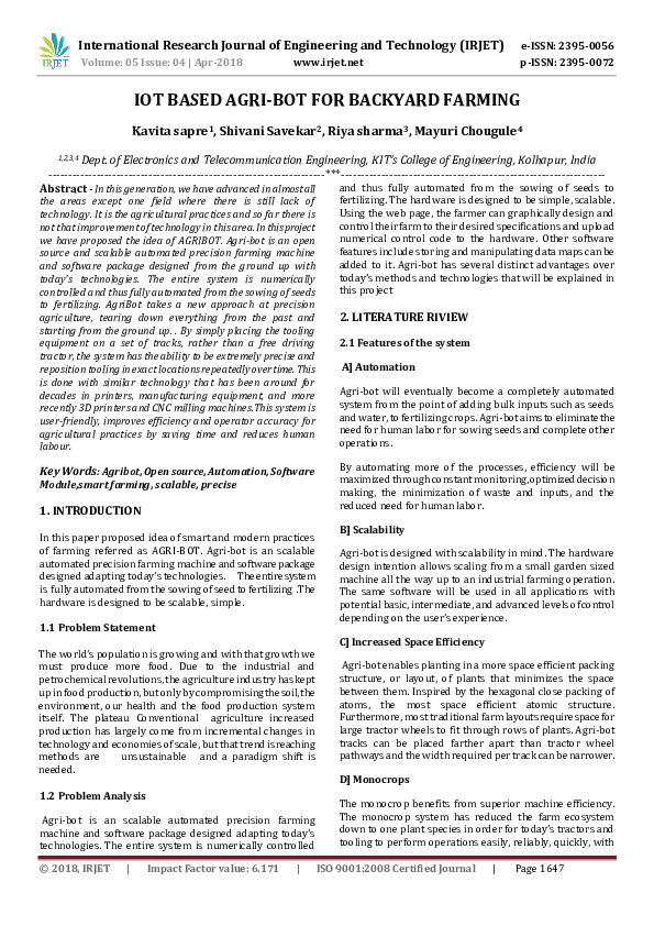 (PDF) Iot Based Agri-Bot for Backyard Farming | Riya Sharma - Academia.edu