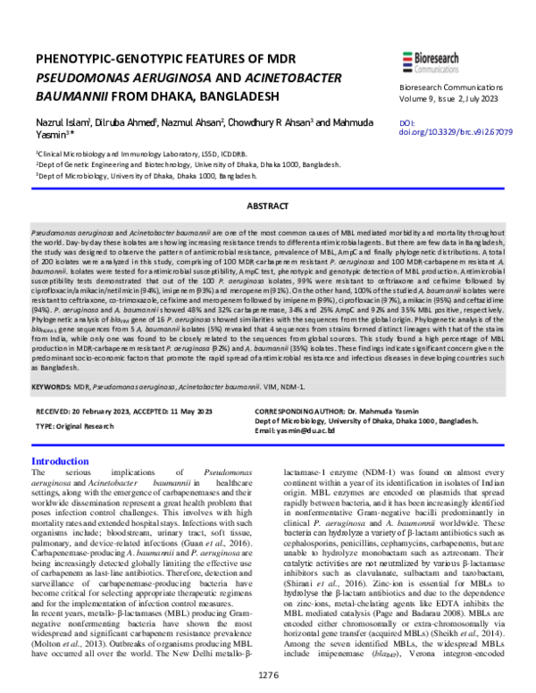 (PDF) Phenotypic-genotypic Features of MDR Pseudomonas Aeruginosa and Acinetobacter Baumannii ...