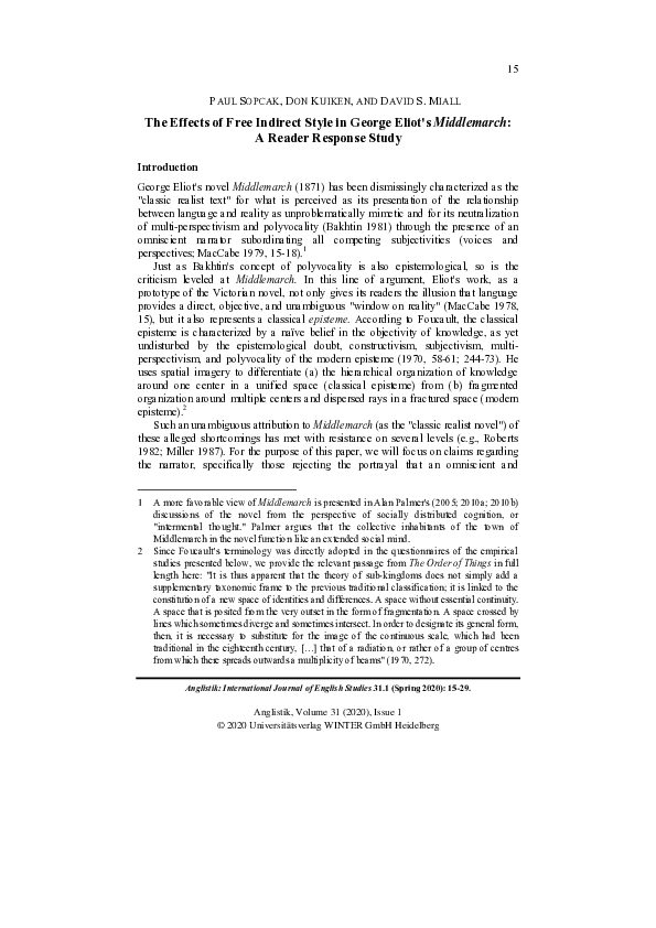 (PDF) The Effects of Free Indirect Style in George Eliot's ‘Middlemarch’