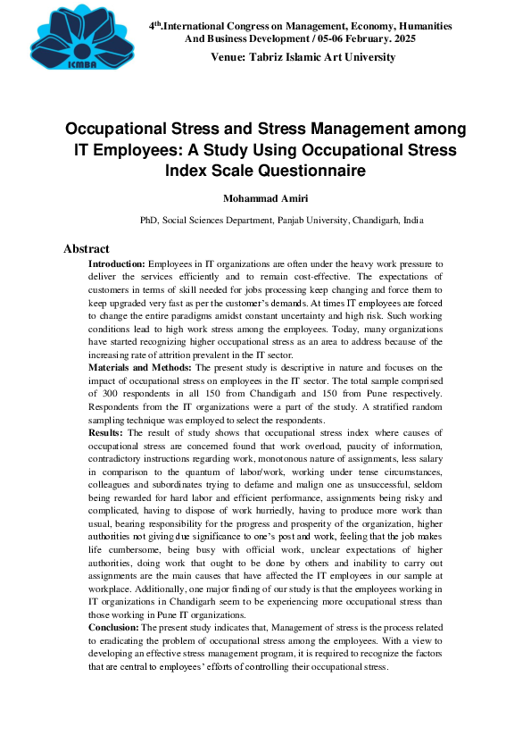 (PDF) Occupational Stress and Stress Management among IT Employees: A ...