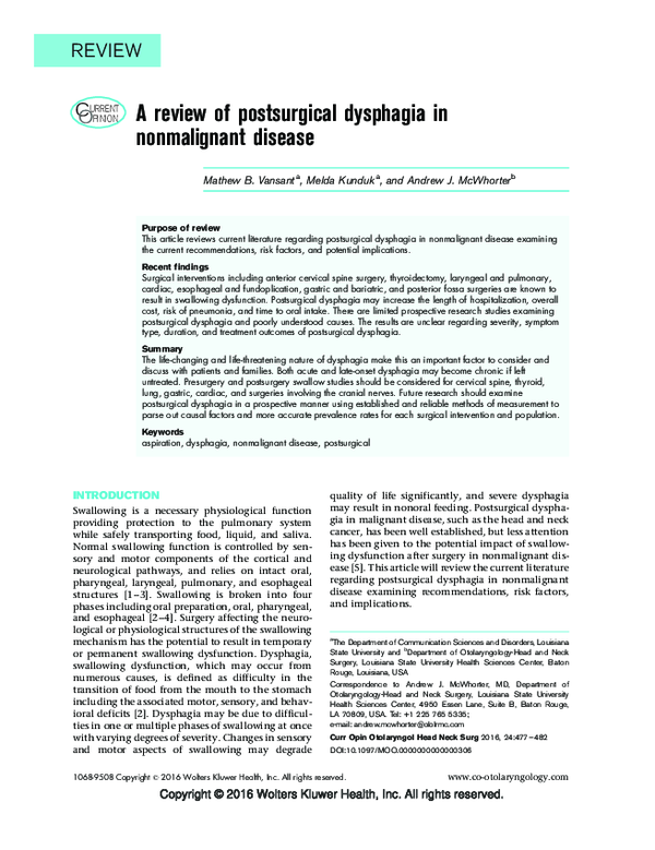 (PDF) A review of postsurgical dysphagia in nonmalignant disease