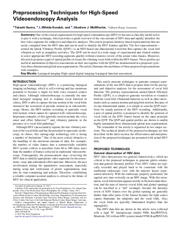 (PDF) Preprocessing Techniques for High-Speed Videoendoscopy Analysis