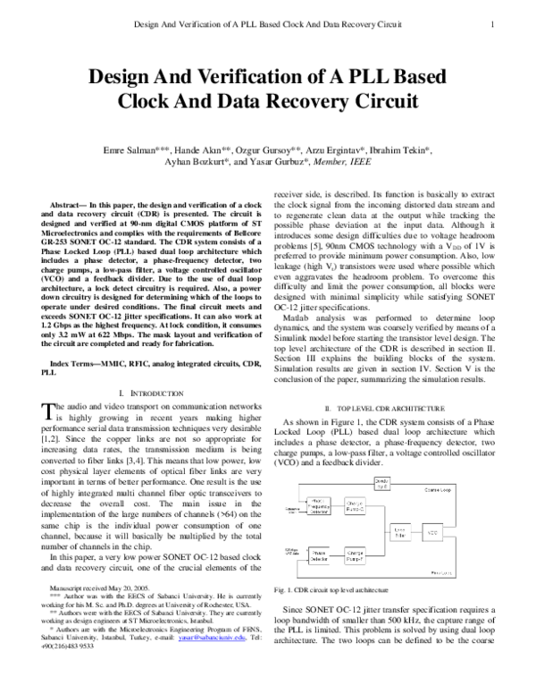 (PDF) Design And Verification of A PLL Based Clock And Data Recovery ...