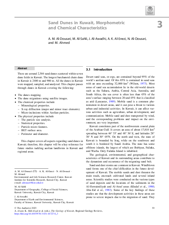 (PDF) Sand Dunes in Kuwait, Morphometric and Chemical Characteristics