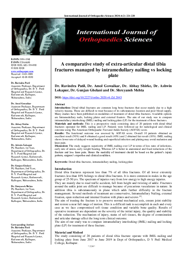 (PDF) A comparative study of extra-articular distal tibia fractures managed by intramedullary ...