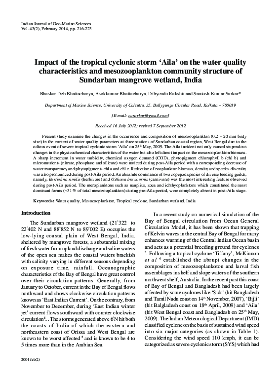 (PDF) Impact of the tropical cyclonic storm ‘Aila’ on the water quality ...