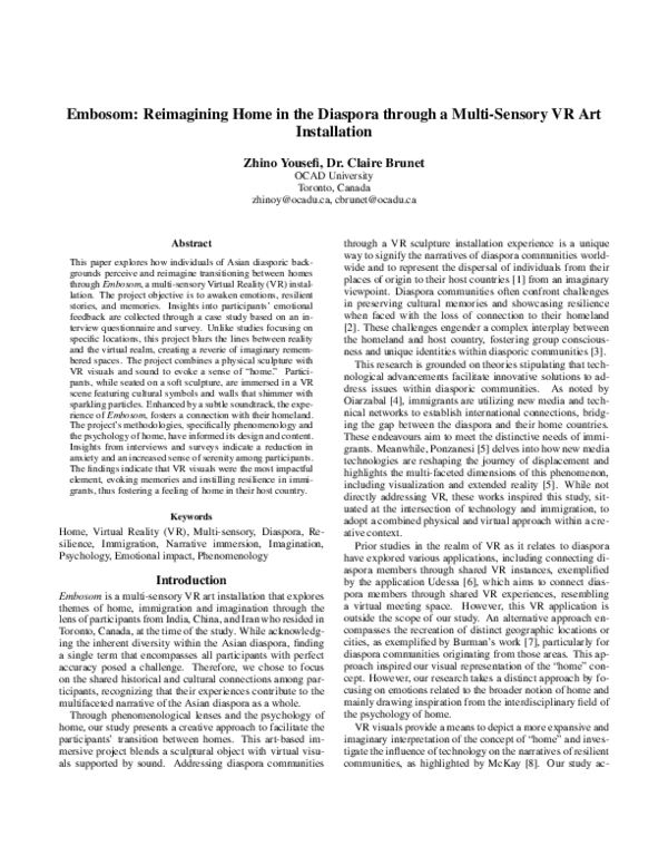 (PDF) Embosom: Reimagining Home in the Diaspora through a Multi-Sensory ...