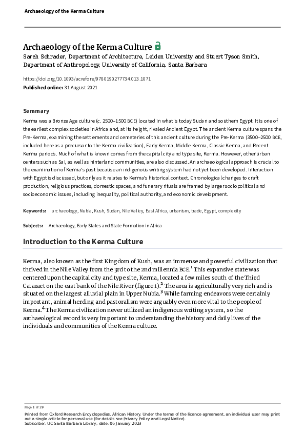 (PDF) Archaeology of the Kerma Culture