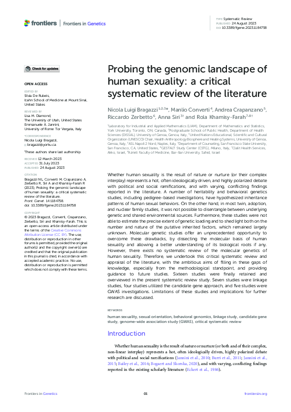 (PDF) Probing the genomic landscape of human sexuality: a critical ...