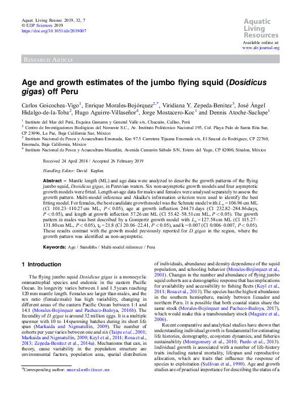 (PDF) Age and growth estimates of the jumbo flying squid (Dosidicus ...