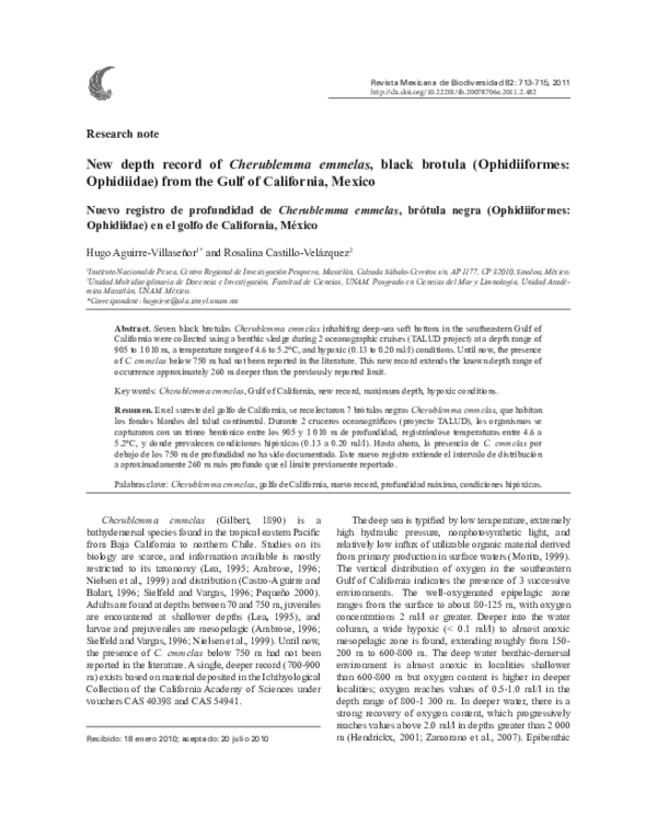(PDF) New depth record of Cherublemma emmelas, black brotula ...