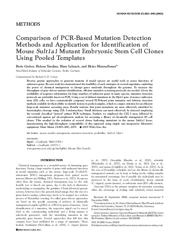 (PDF) Comparison of PCR-based mutation detection methods and ...