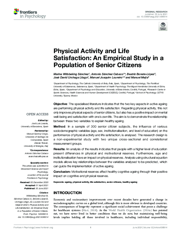 (PDF) Physical Activity and Life Satisfaction: An Empirical Study in a ...