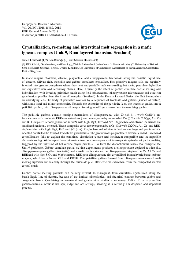 (PDF) Crystallization, re-melting and interstitial melt segregation in ...