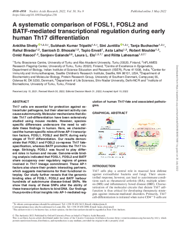 (PDF) A systematic comparison of FOSL1, FOSL2 and BATF-mediated transcriptional regulation ...