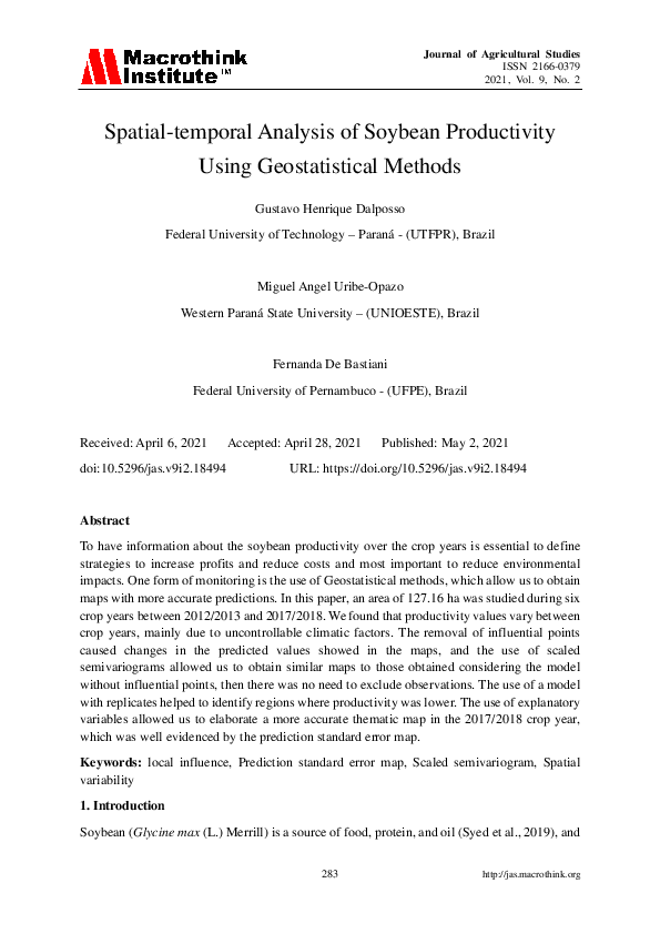 (PDF) Spatial-temporal Analysis of Soybean Productivity Using ...