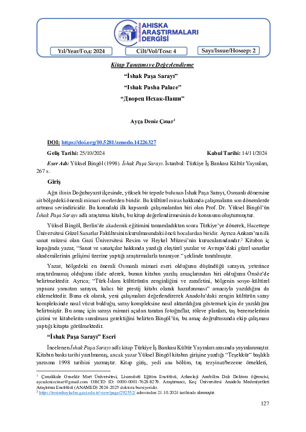 (PDF) İshak Paşa Sarayı