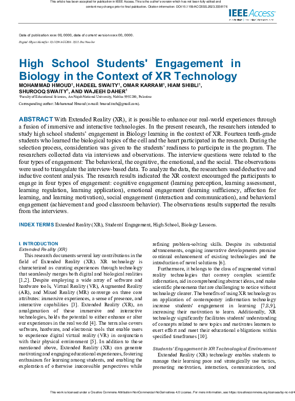 (PDF) High School Students Engagement in Biolo