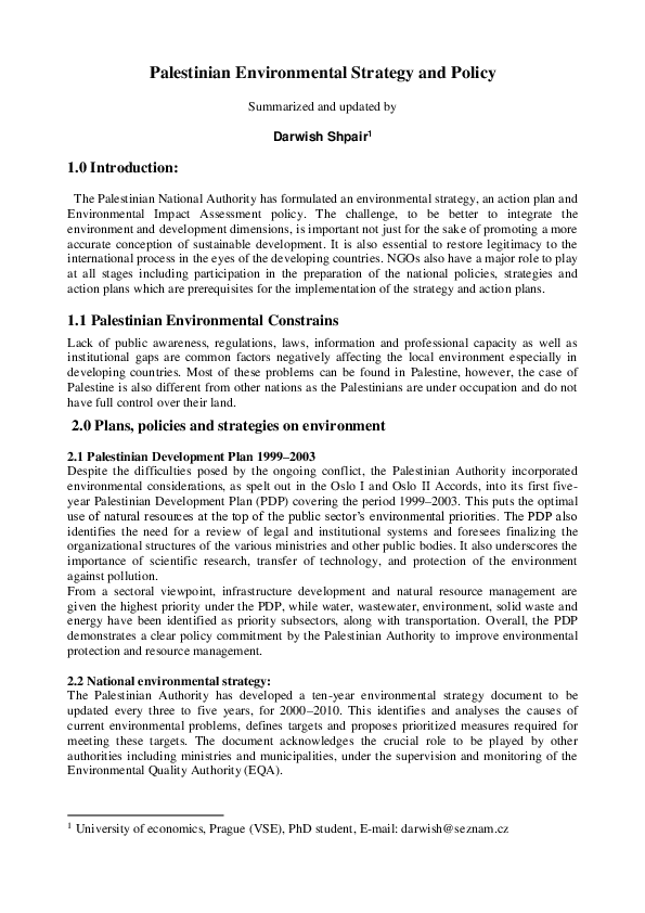 (PDF) Palestinian Environmental Strategy and Policy