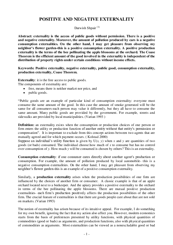 (PDF) POSITIVE AND NEGATIVE EXTERNALITY
