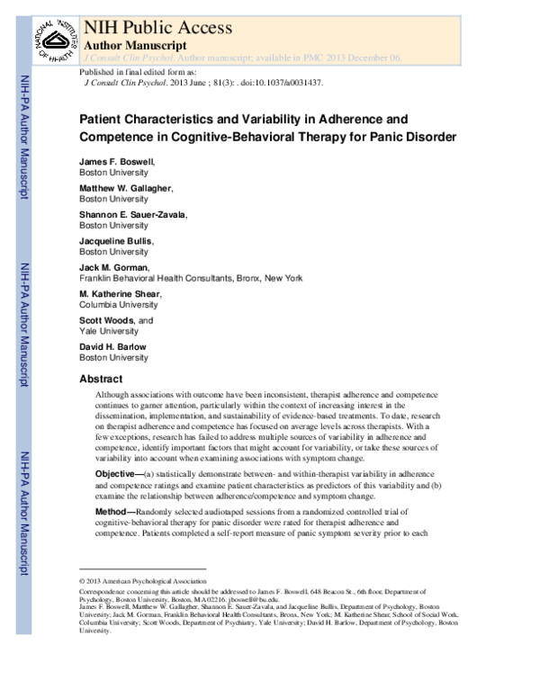 (PDF) Patient characteristics and variability in adherence and competence in cognitive ...
