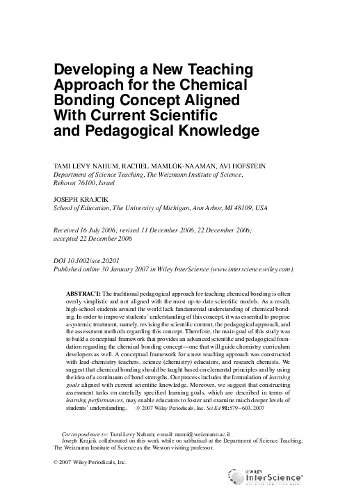 (PDF) Developing a new teaching approach for the chemical bonding ...