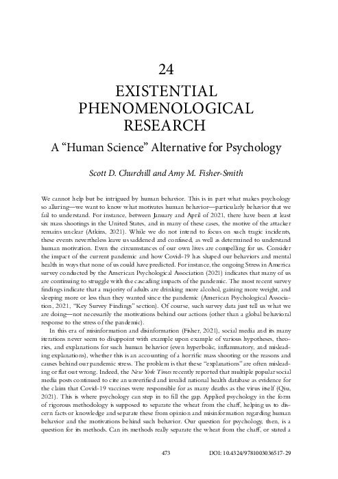 (PDF) Existential Phenomenological Research: A "Human Science" Alternative for Psychology (with ...