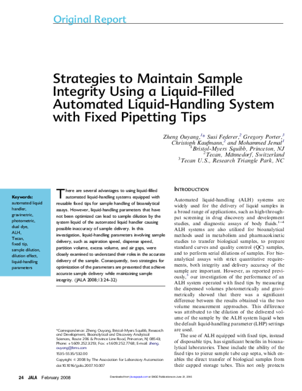 (PDF) Strategies to Maintain Sample Integrity Using a Liquid-Filled ...