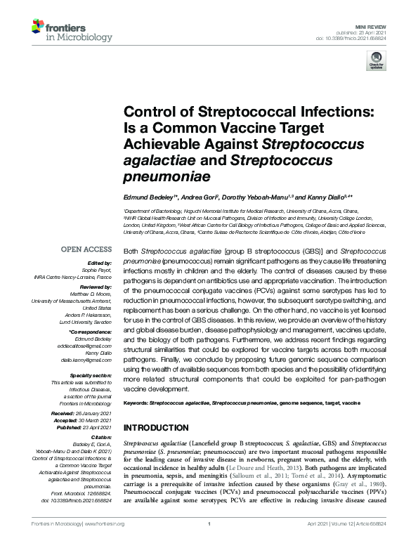 (PDF) Control of Streptococcal Infections: Is a Common Vaccine Target ...