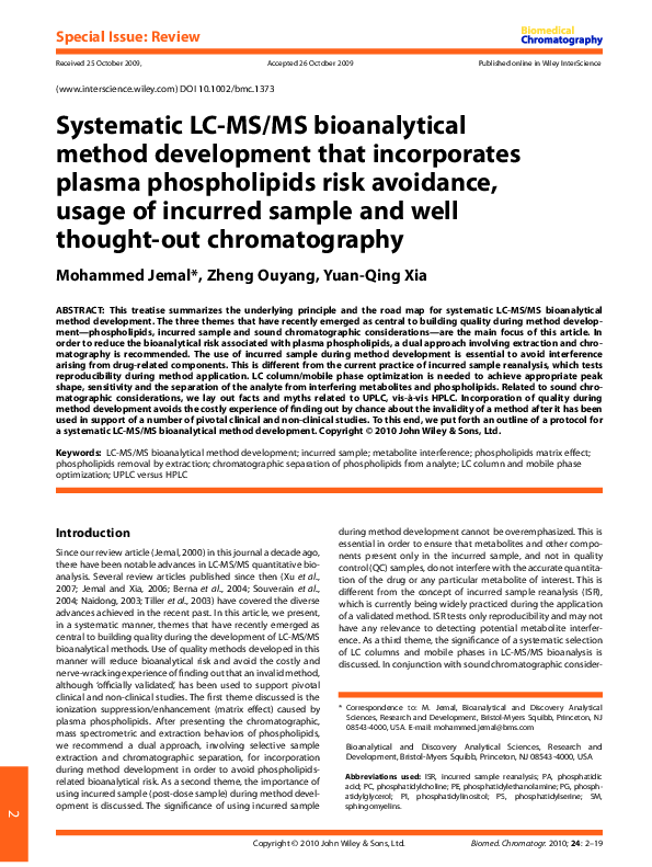 (PDF) Systematic LC‐MS/MS bioanalytical method development that ...