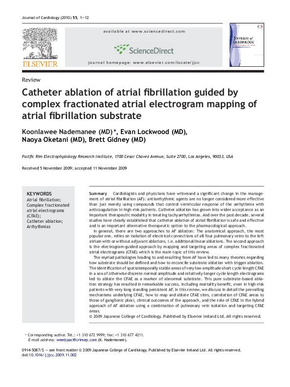 (PDF) Catheter ablation of atrial fibrillation guided by complex fractionated atrial electrogram ...