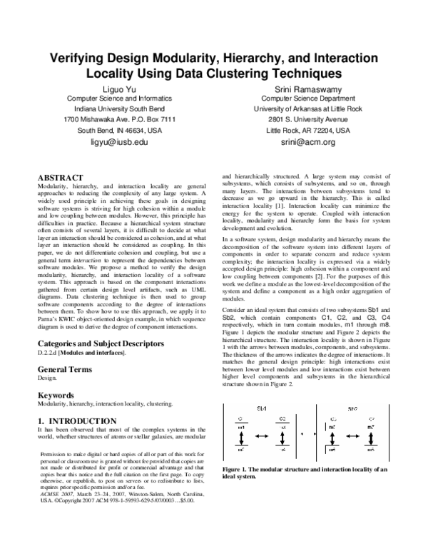 (PDF) Verifying design modularity, hierarchy, and interaction locality using data clustering ...