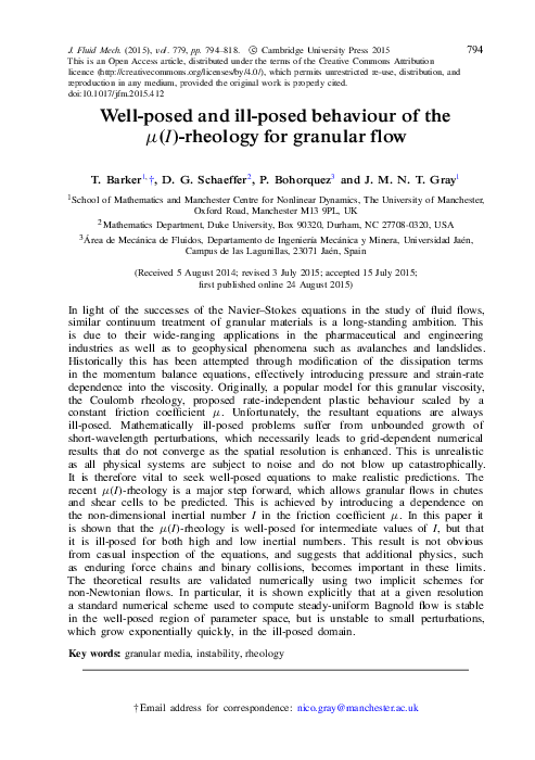 (PDF) Well-posed and ill-posed behaviour of the -rheology for granular flow