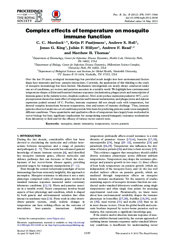 (PDF) Complex effects of temperature on mosquito immune function