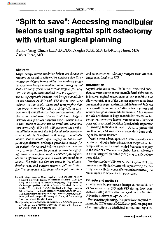 (PDF) “Split to Save”: Accessing Mandibular Lesions using Sagittal ...