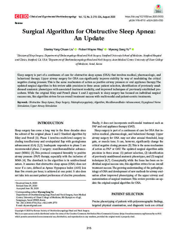 (PDF) Surgical Algorithm for Obstructive Sleep Apnea: An Update