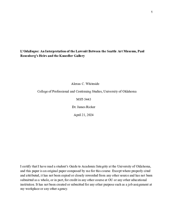 (PDF) L’Odalisque...Seattle Art Museum...Paul Rosenberg’s Heirs ...