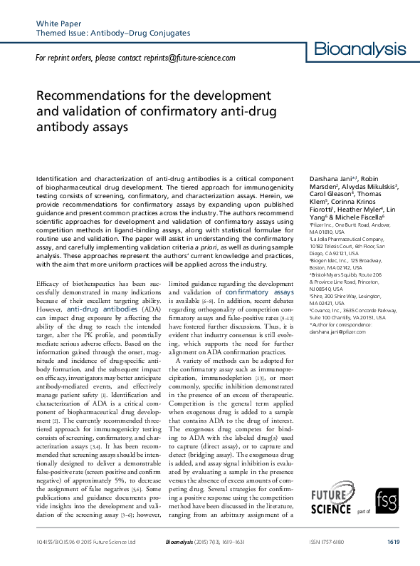 (PDF) Recommendations for the development and validation of confirmatory anti-drug antibody ...