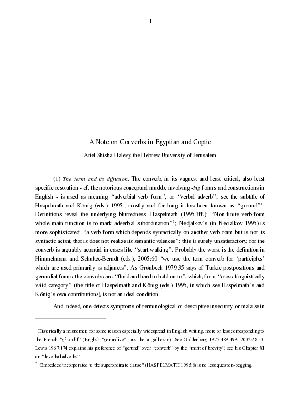 (PDF) A Note on Converbs in Egyptian and Coptic