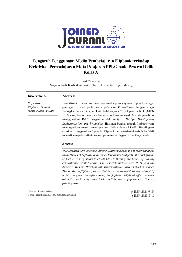 (PDF) Pengaruh Penggunaan Media Pembelajaran Flipbook terhadap Efektivitas Pembelajaran Mata ...