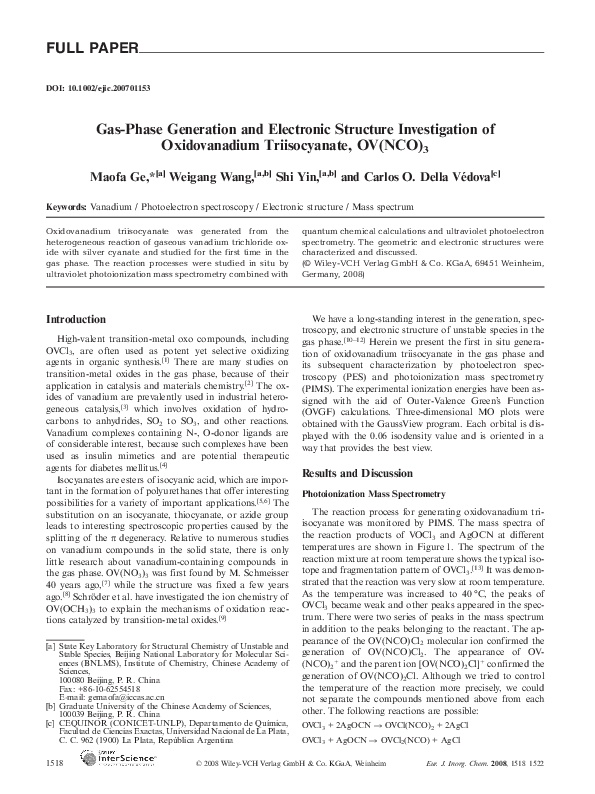 (PDF) Gas‐Phase Generation and Electronic Structure Investigation of ...