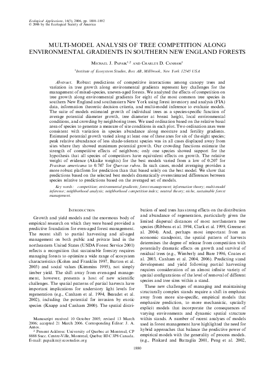 (PDF) Multi-Model Analysis of Tree Competition Along Environmental ...