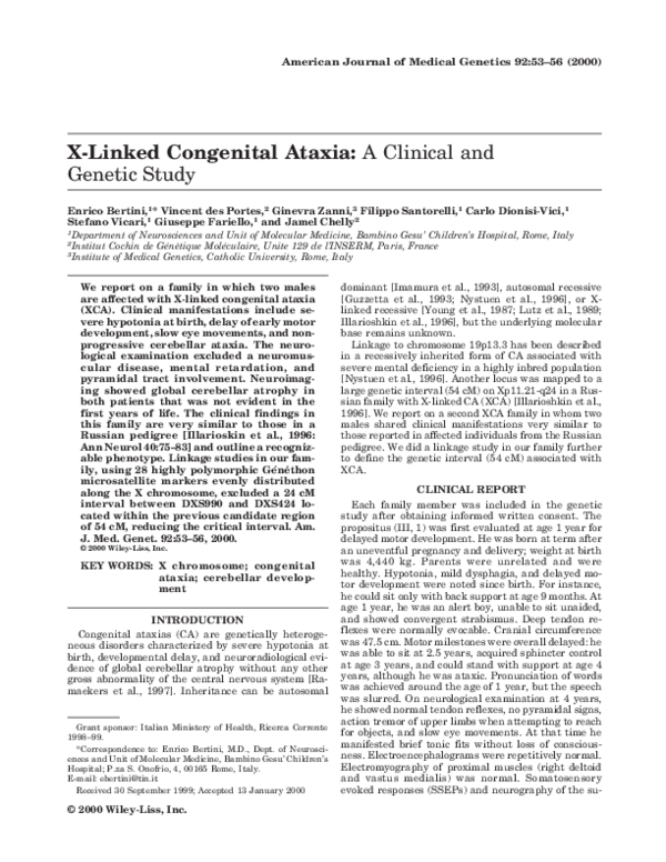 (PDF) X-linked congenital ataxia: A clinical and genetic study | Carlo Dionisi Vici - Academia.edu
