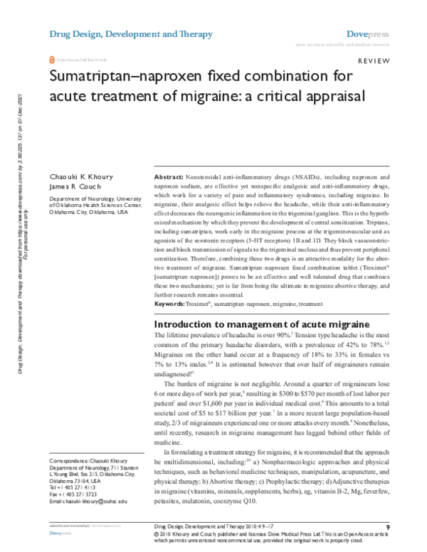 (PDF) Sumatriptan-naproxen fixed combination for acute treatment of ...