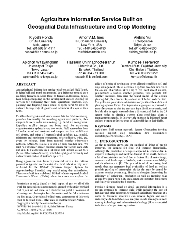 (PDF) Agriculture Information Service Built on Geospatial Data Infrastructure and Crop Modeling ...