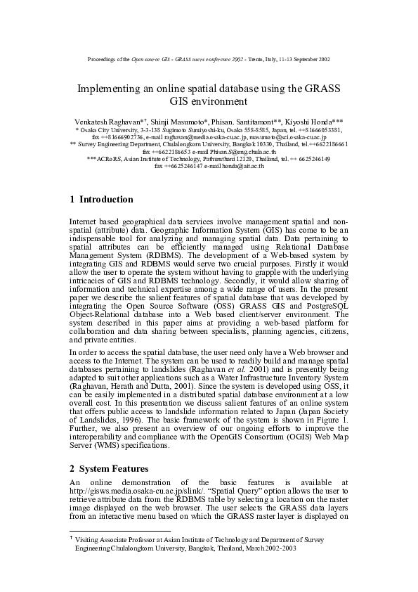 (PDF) Implementing an online spatial database using the GRASS GIS environment | Kiyoshi HONDA ...